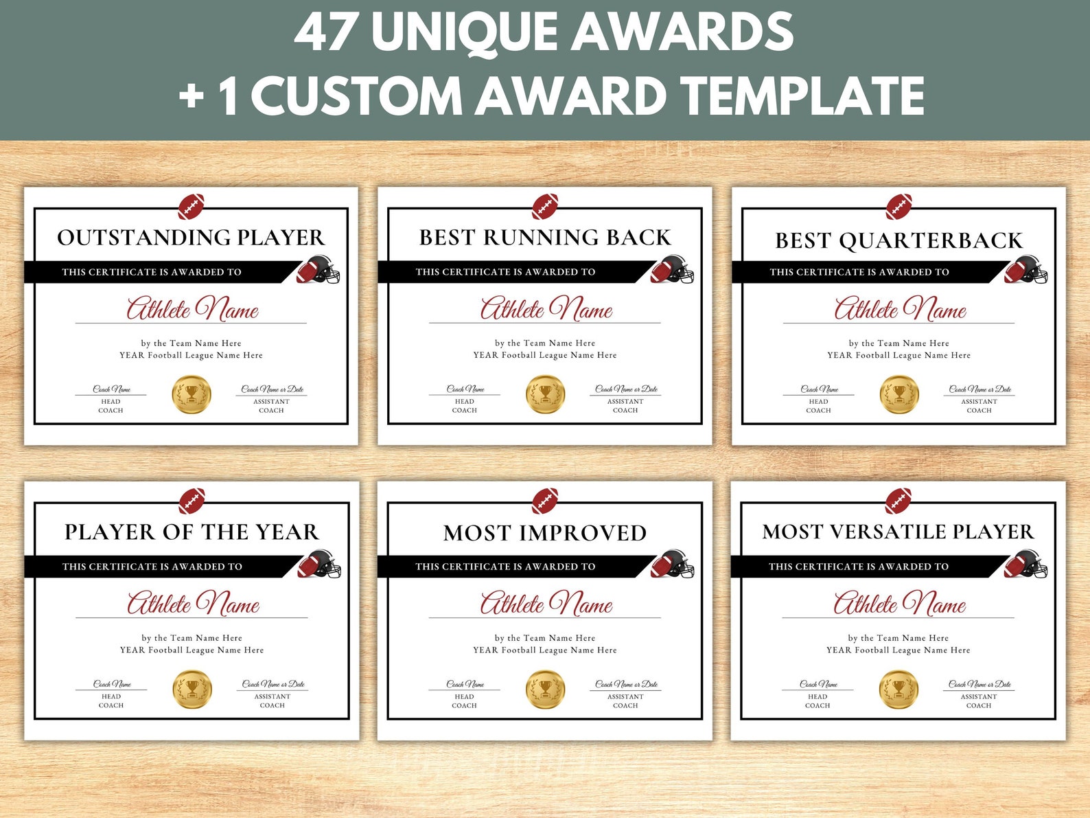 Editable Football Award Certificates | Canva Template | Printable End ...