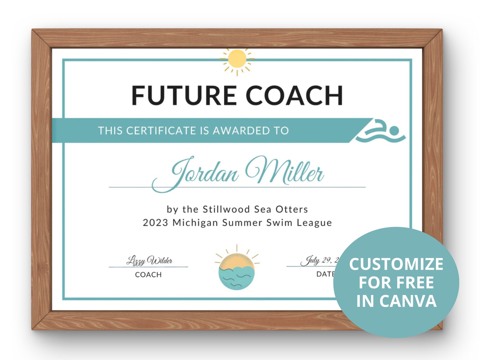 Editable Swim Team Certificate Template | Canva Template | End of ...