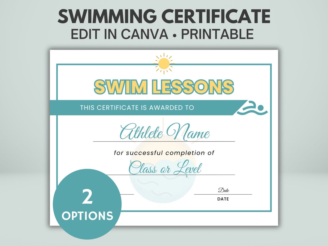 Editable Swim Lesson Certificate Template | Canva Template | Printable ...