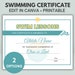 Editable Swim Lesson Certificate Template | Canva Template | Printable ...