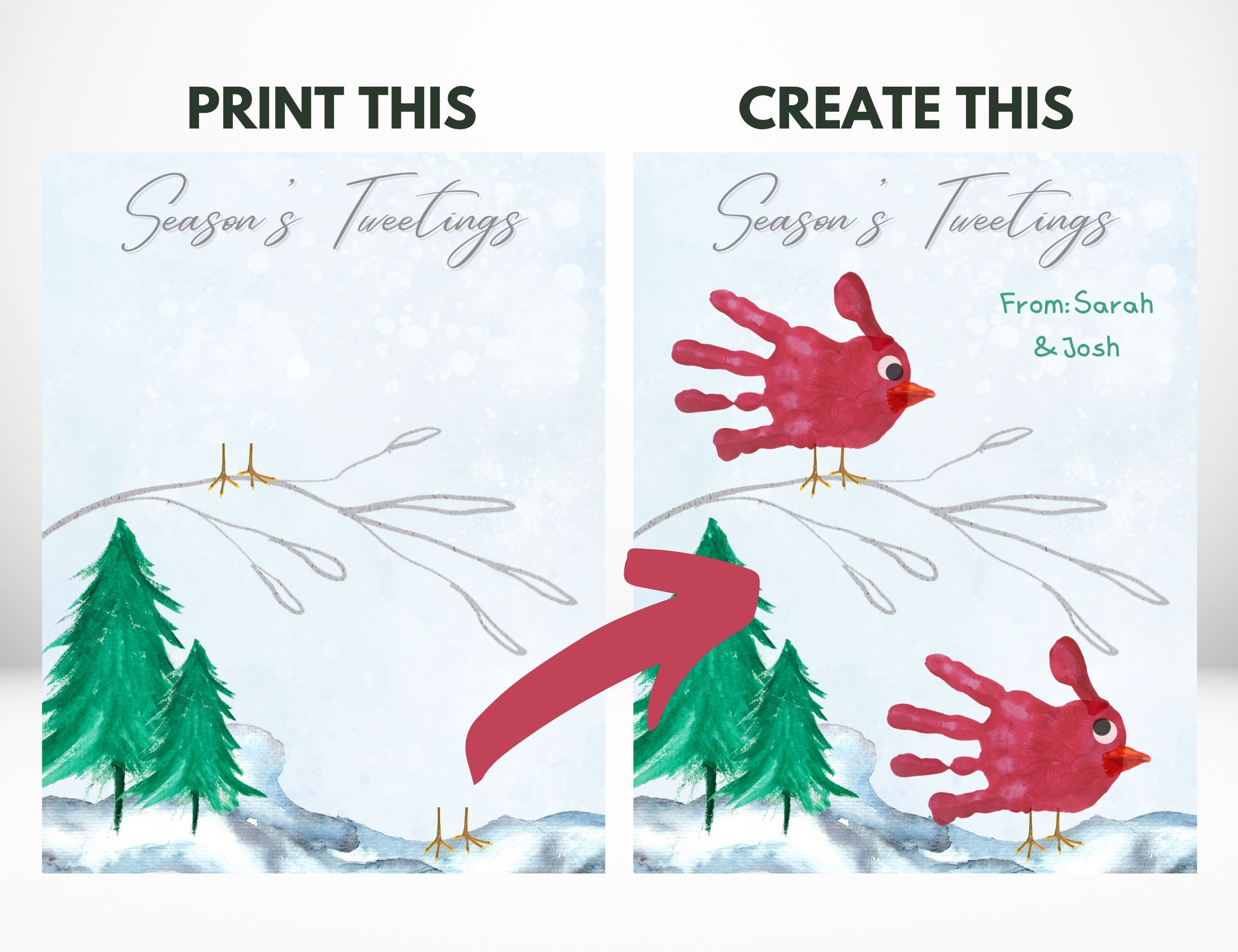 Cardinal Handprint Art Printable | Christmas Handprint Craft | Winter ...