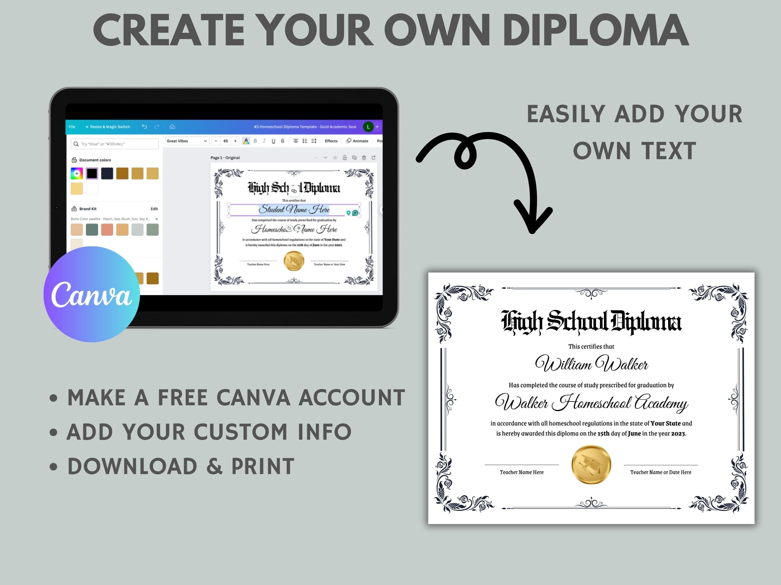 Editable Homeschool Diploma Template | Homeschool Diploma | High School ...