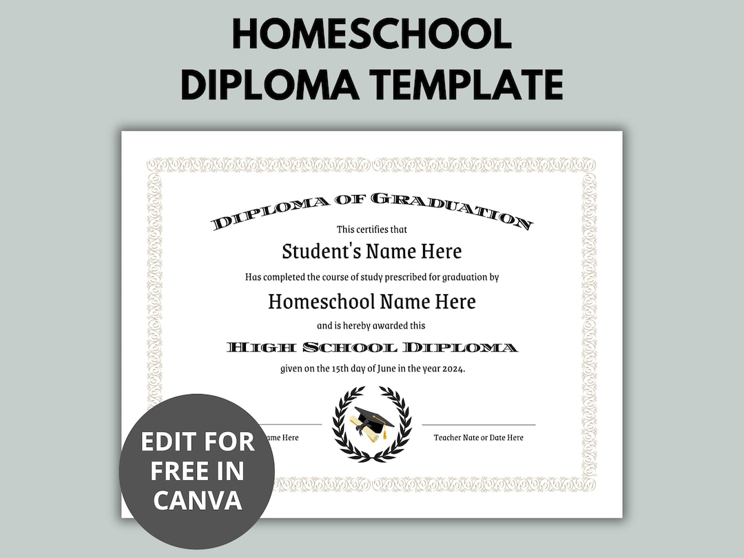 Editable Homeschool Diploma Template | Homeschool Diploma | High School ...