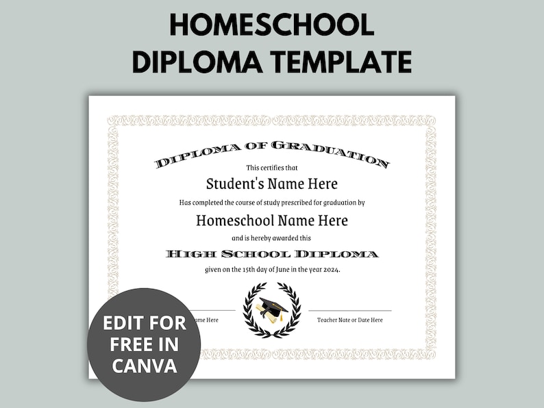 Editable Homeschool Diploma Template | Homeschool Diploma | High School ...