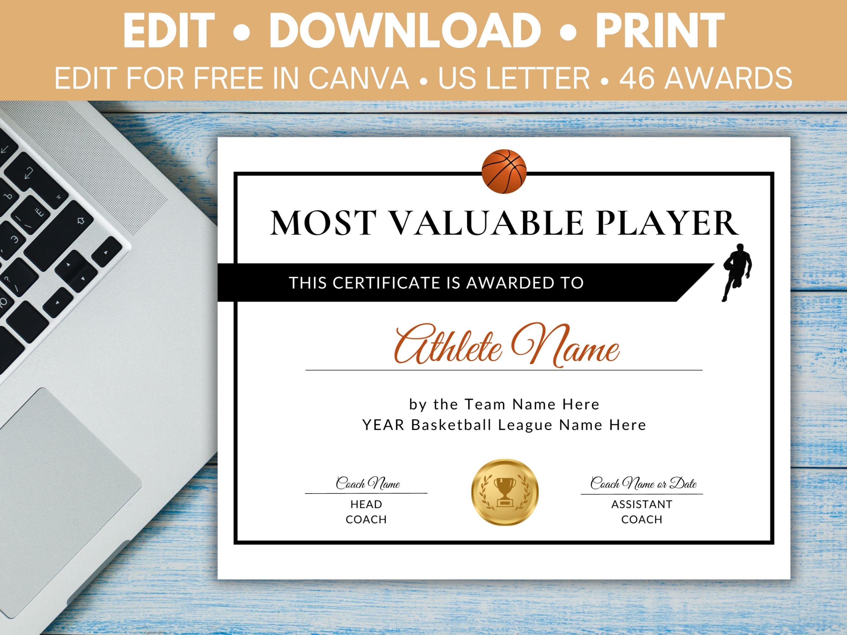Editable Basketball Award Certificates | Canva Template | Printable End ...
