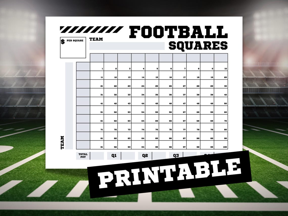 Football Squares Printable | Football Fundraiser | 100 Squares ...