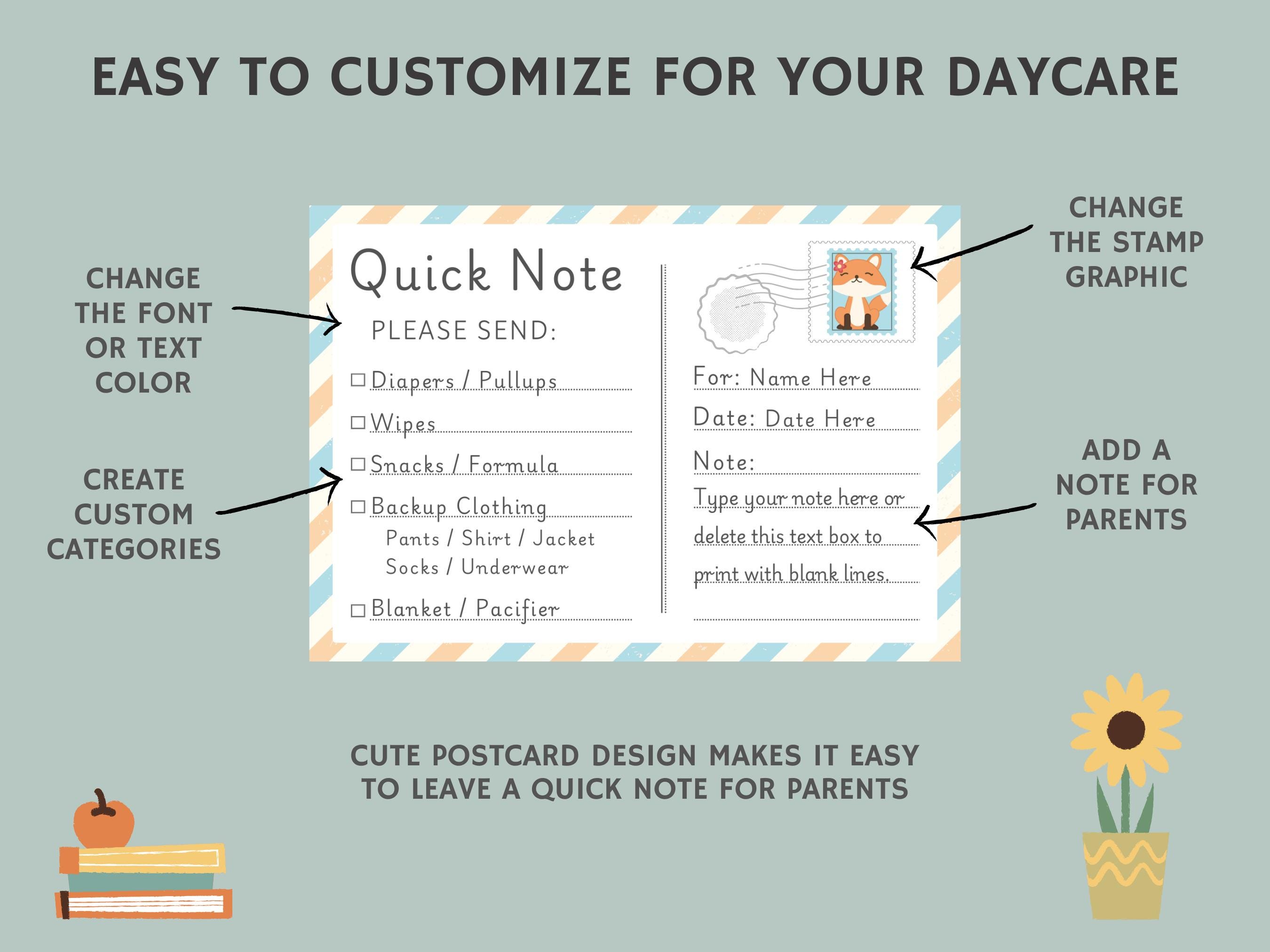 Editable Daycare Note | Canva Template | Printable Daycare Quick Note ...