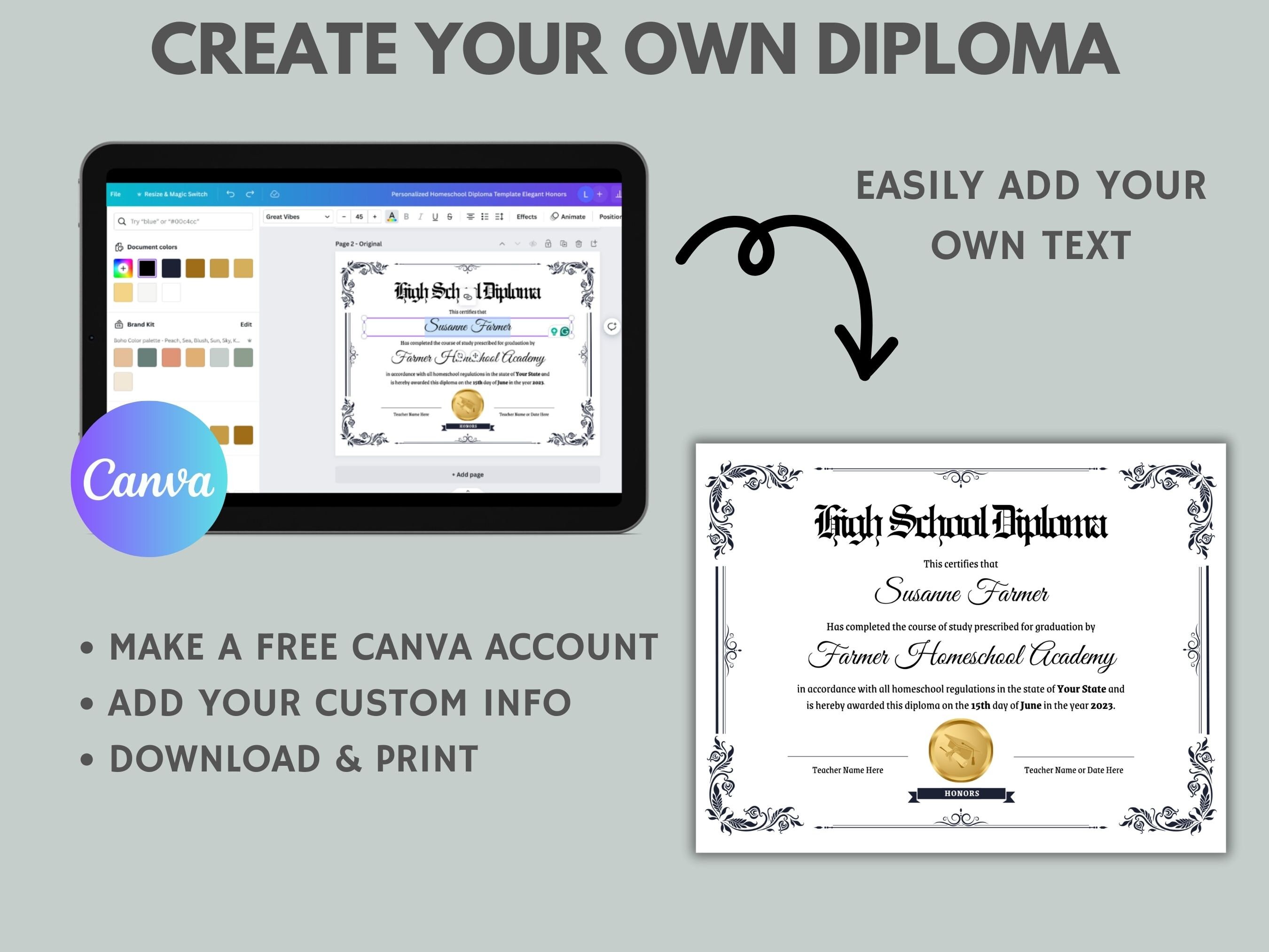 Editable Honors Homeschool Diploma Template | Homeschool Diploma | High ...