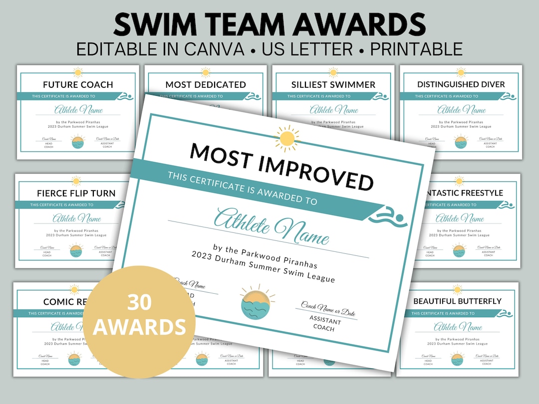 Editable Swim Team Certificate Template | Canva Template | End of ...