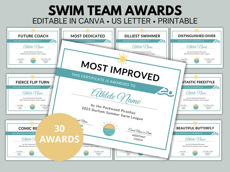 Editable Swim Team Certificate Template | Canva Template | End of ...