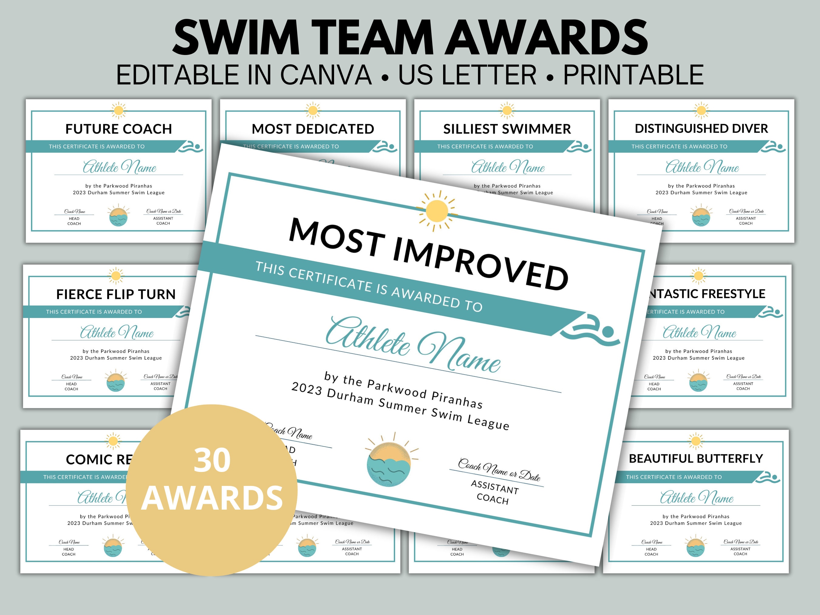 Editable Swim Team Certificate Template Canva Template End of Season ...