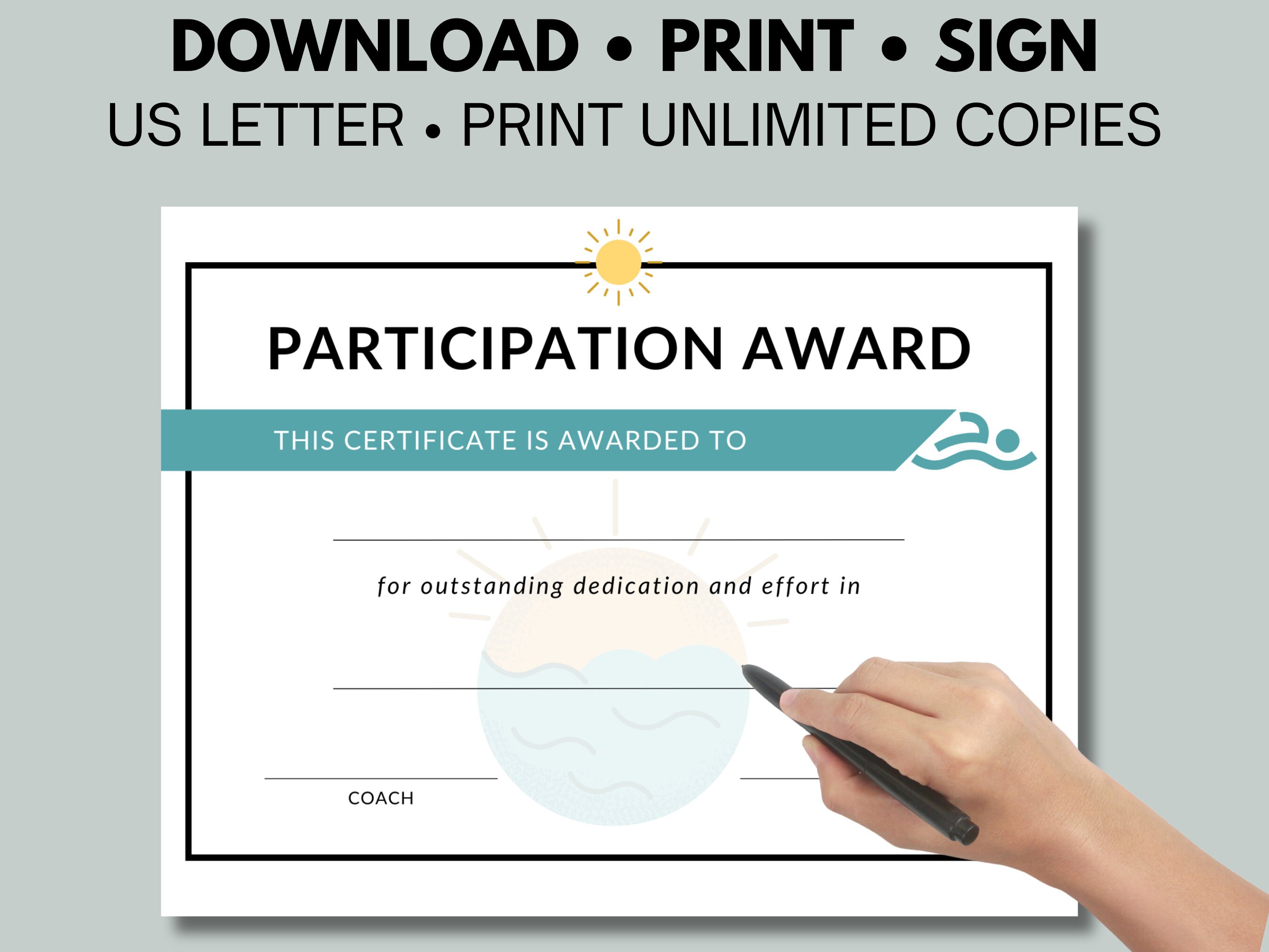 Swimming Certificate Participation Certificate End of Season Swim Team ...