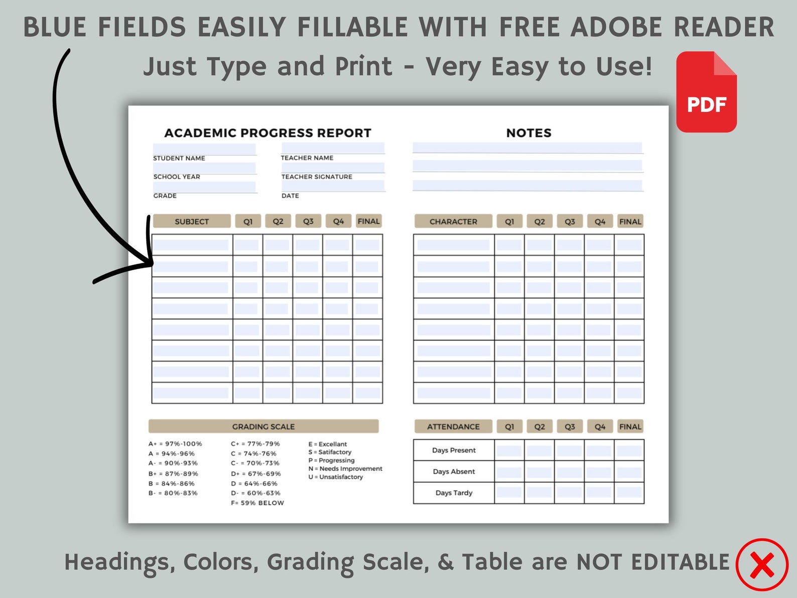 Editable Academic Progress Report Bundle | Homeschool Report Card ...