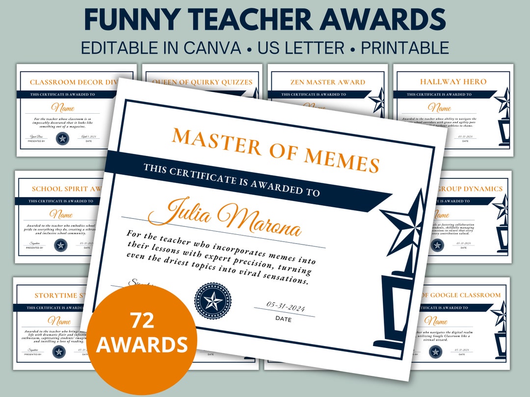 Funny Teacher Appreciation Award Certificate | Custom Staff ...
