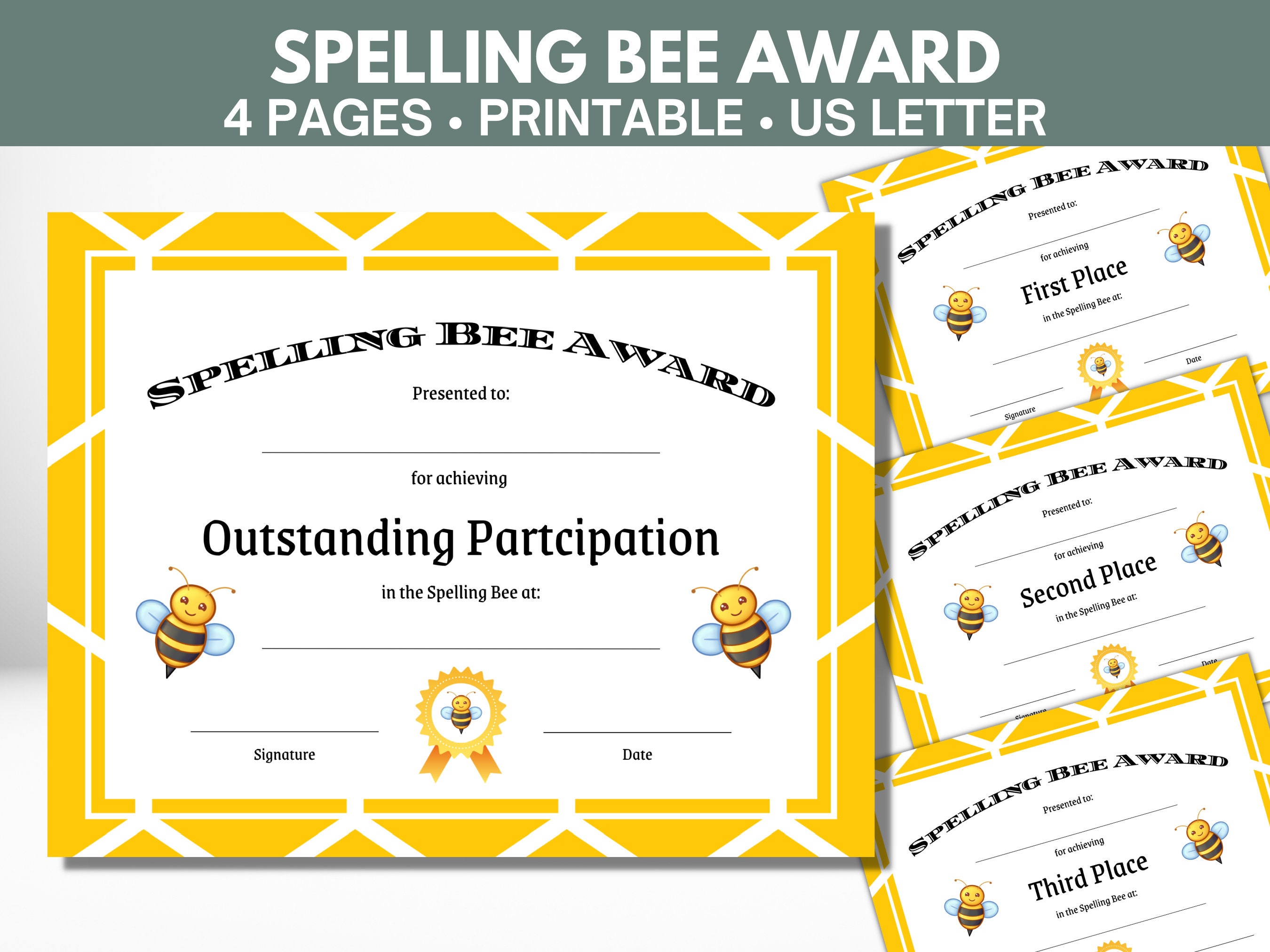 Buy Spelling Bee Award Certificate Printable 4 Pages Including Online ...