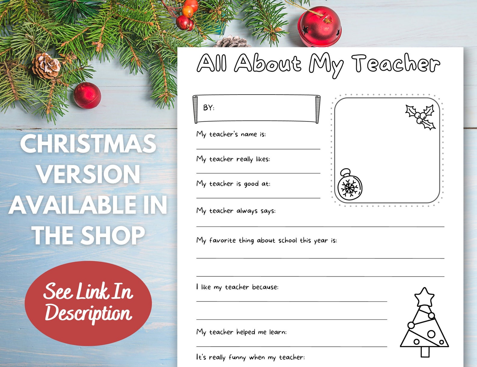 All About My Teacher Questionnaire Printable | Teacher Appreciation ...