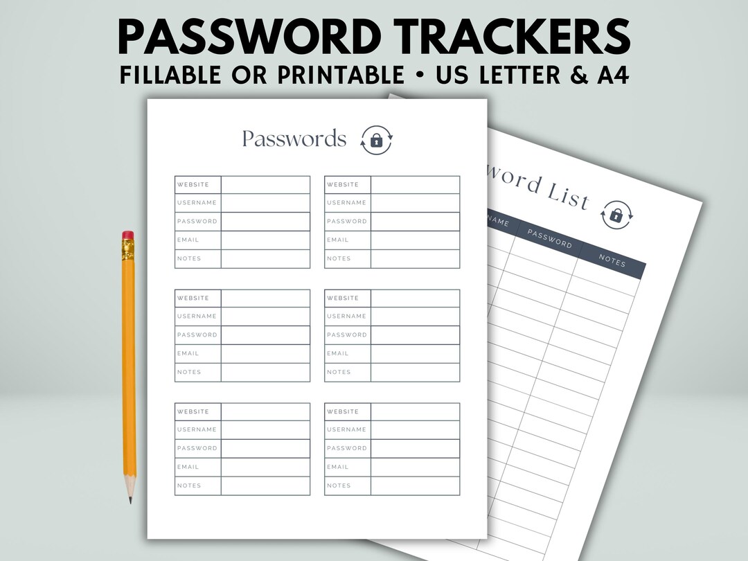 Password Tracker Printable | Fillable PDF | Password Log | A4 & US ...