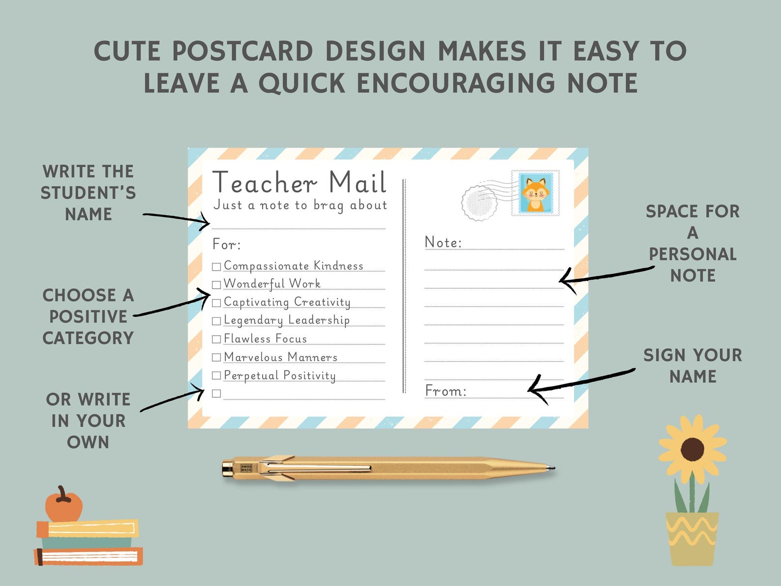 Teacher Postcard | Happy Mail | Quick Note | Printable Teacher Note for ...