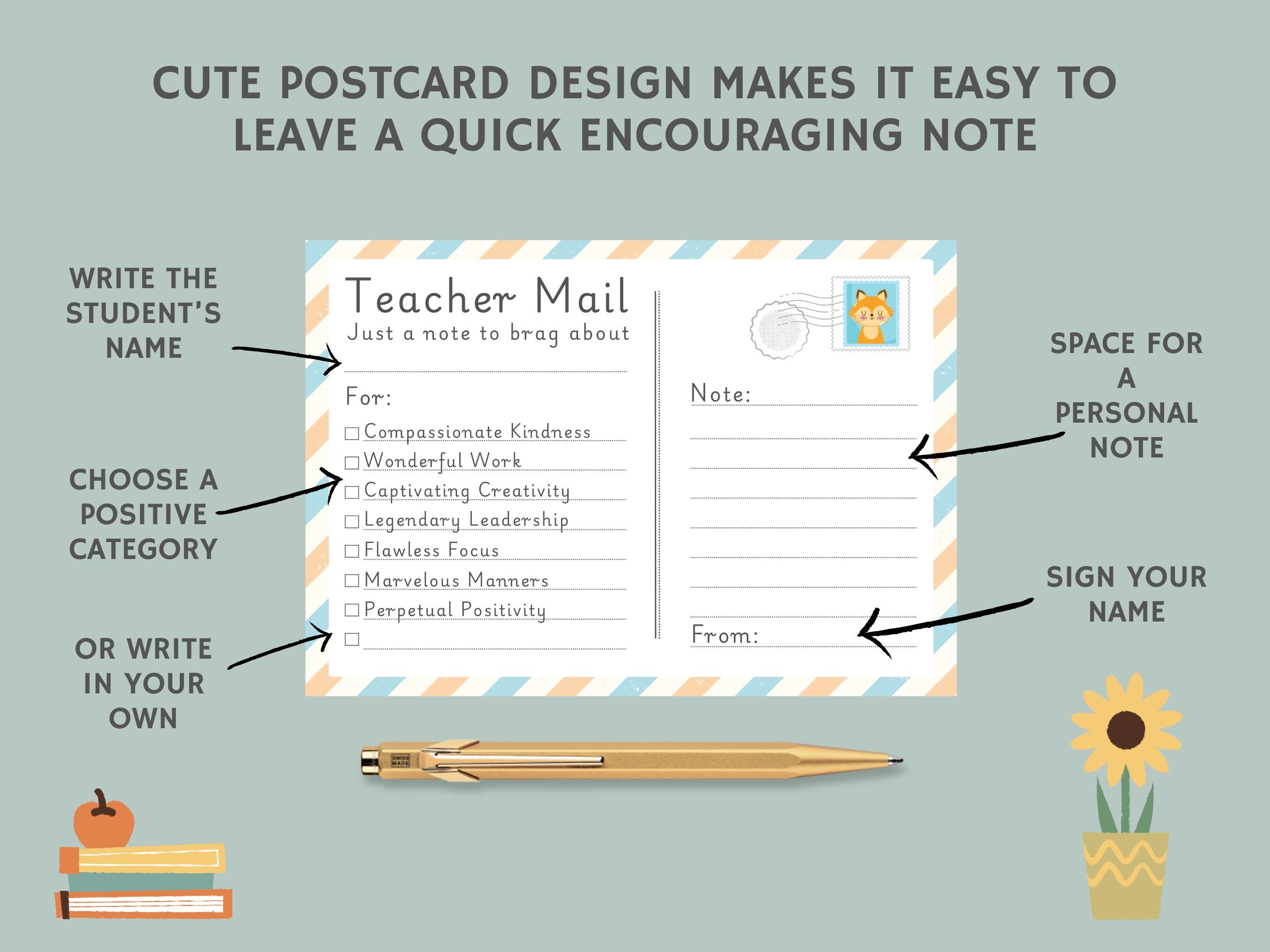 Teacher Postcard | Happy Mail | Quick Note | Printable Teacher Note for ...