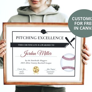 Editable Baseball Award Certificate Template Canva Template End of ...
