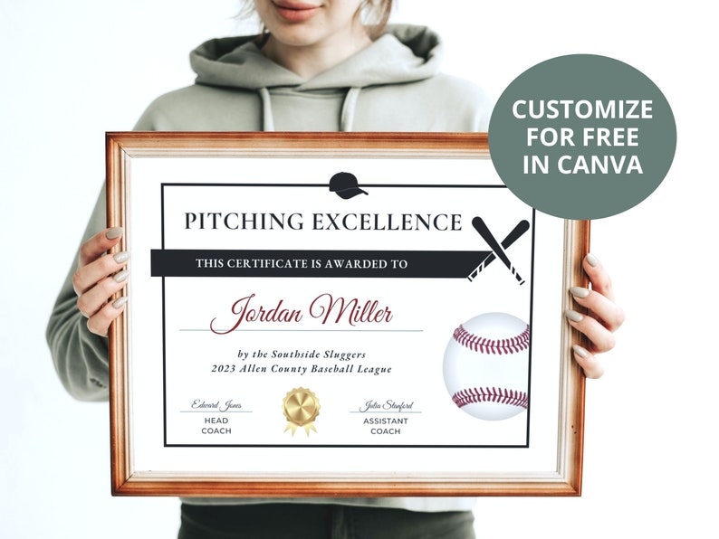 Editable Baseball Award Certificate Template Canva Template End of ...
