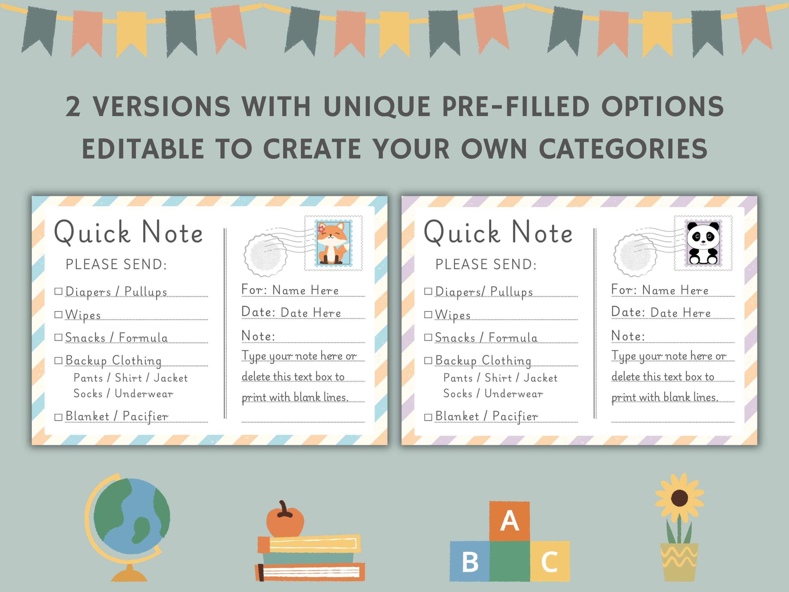 Editable Daycare Note | Canva Template | Printable Daycare Quick Note ...