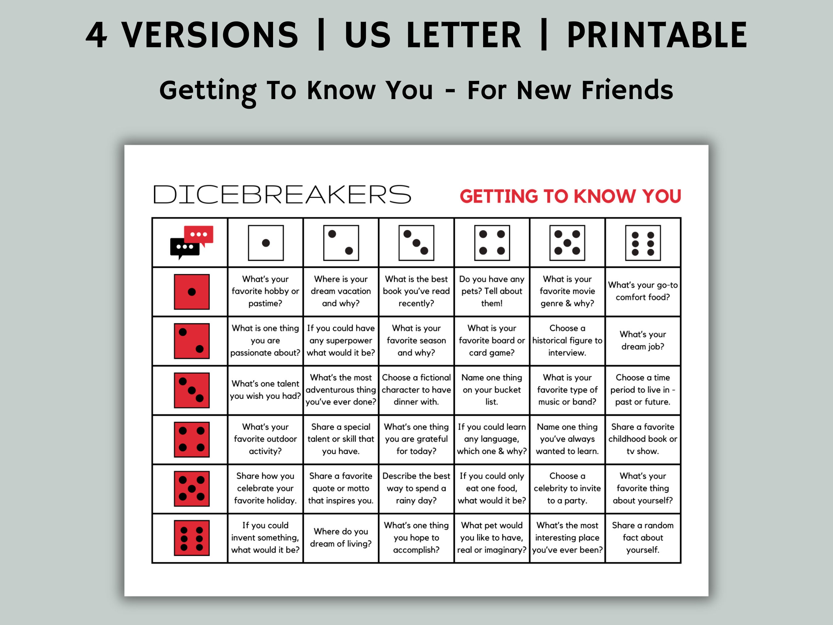 Dicebreakers Conversation Starters Table Talk Game Icebreaker Game 4