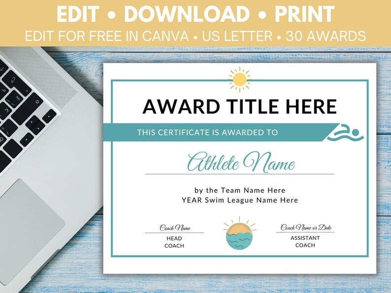 Editable Swim Team Certificate Template | Canva Template | End of ...