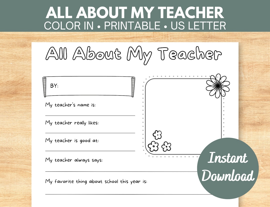 All About My Teacher Questionnaire Printable Teacher - Etsy