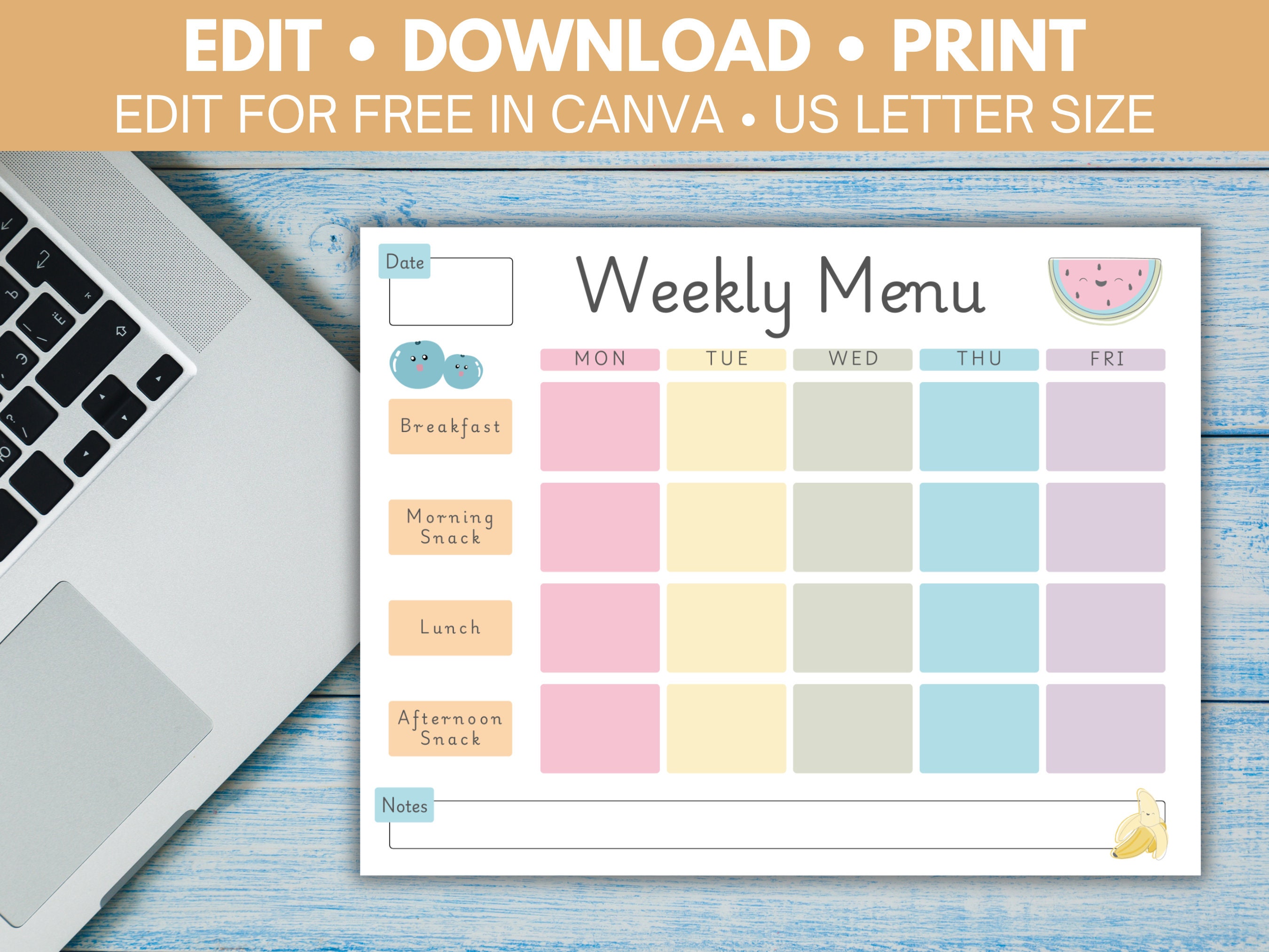 Daycare Weekly Menu Template Editable Printable Canva for Homeschool ...