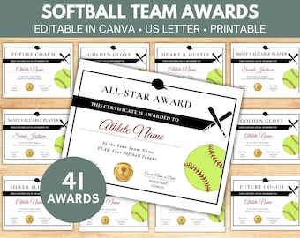 End of Season Softball Award, Editable Softball Award Certificates ...