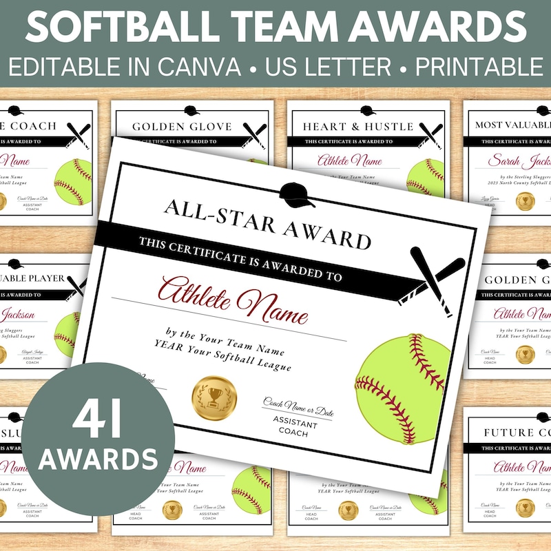 Softball Award Template - Etsy