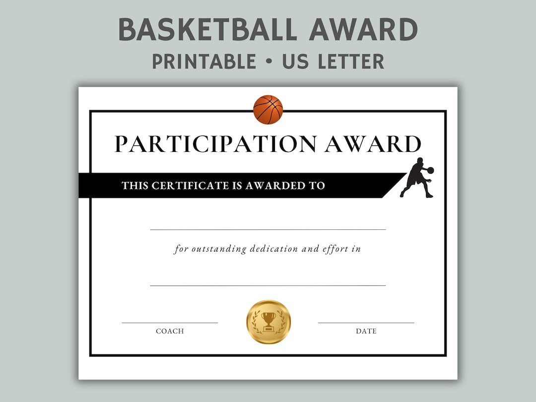 Printable Basketball Certificate Award | Basketball Participation Award ...