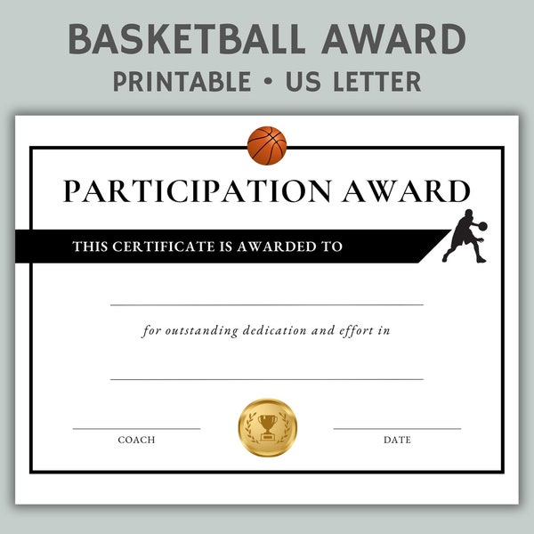 Basketball Certificate Editable - Etsy