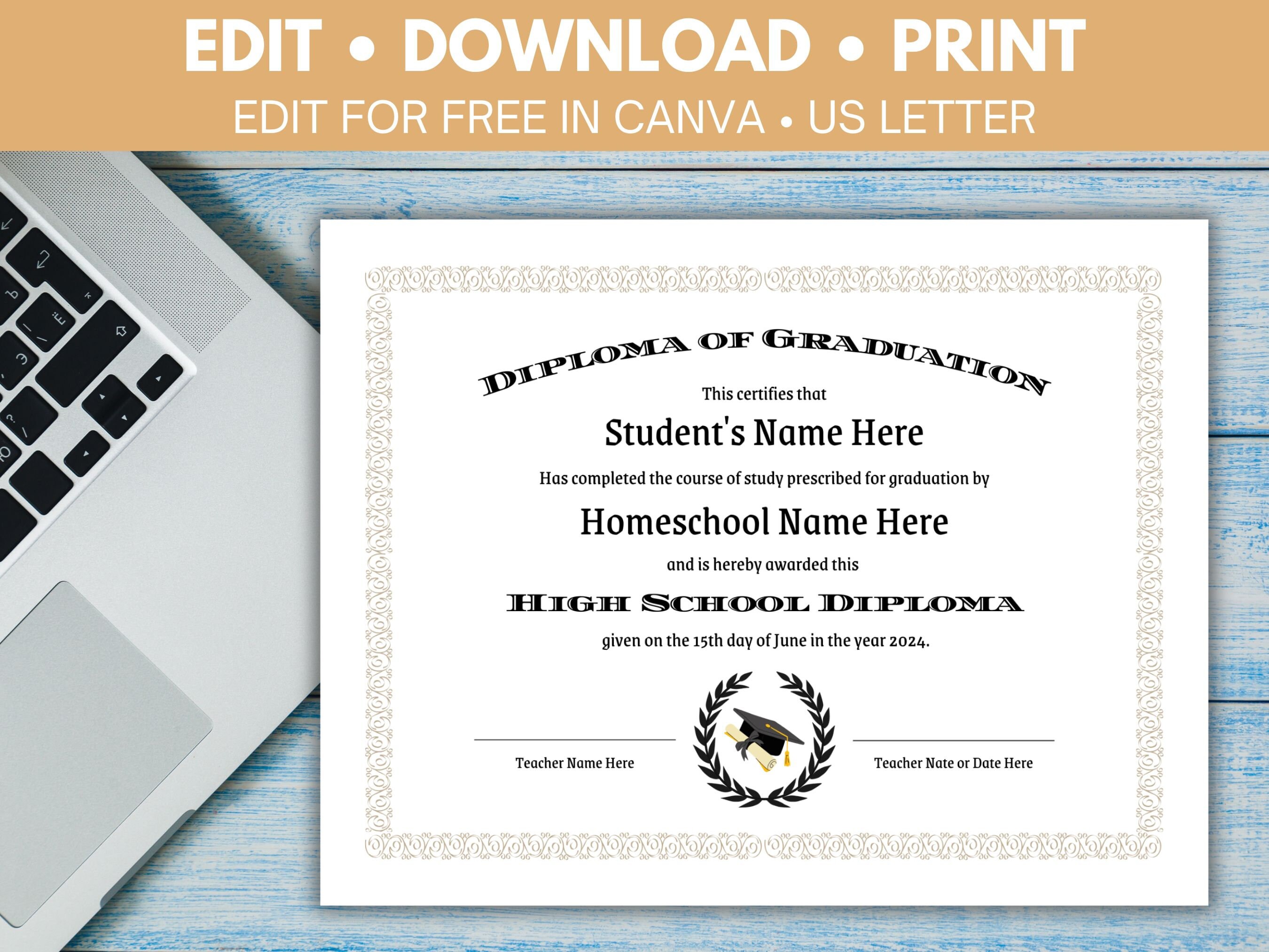 Editable Homeschool Diploma Template | Homeschool Diploma | High School ...