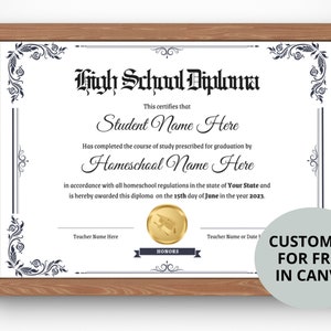 Editable Honors Homeschool Diploma Template | Homeschool Diploma | High ...