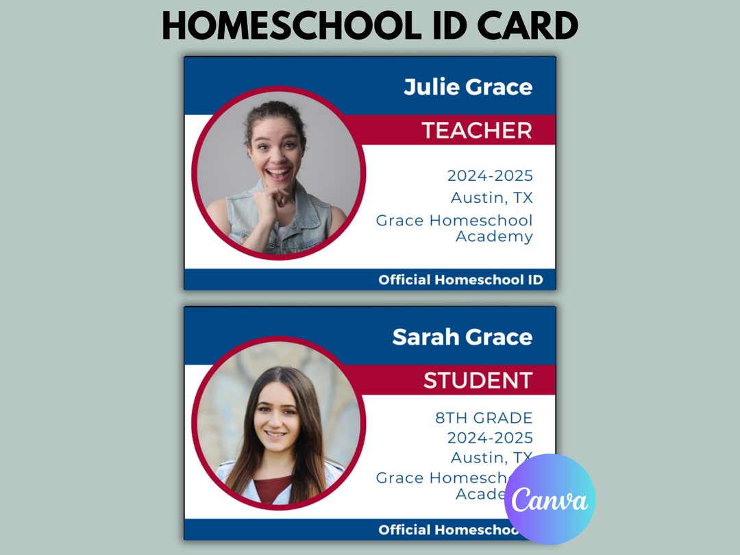 Homeschool ID Card Template | Custom ID Badge | School ID for Student ...