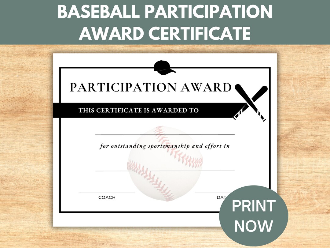 Printable Baseball Award Certificate Participation Award Participation ...