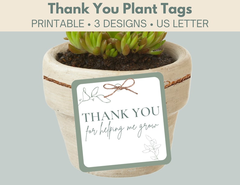 Thank You for Helping Me Grow Plant Gift Tag | Succulent or Cactus Gift ...