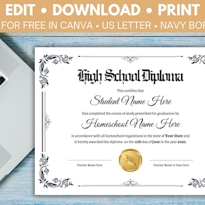 Editable Homeschool Diploma Template | Homeschool Diploma | High School ...