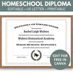 Editable Homeschool Diploma Template Homeschool Diploma High School ...
