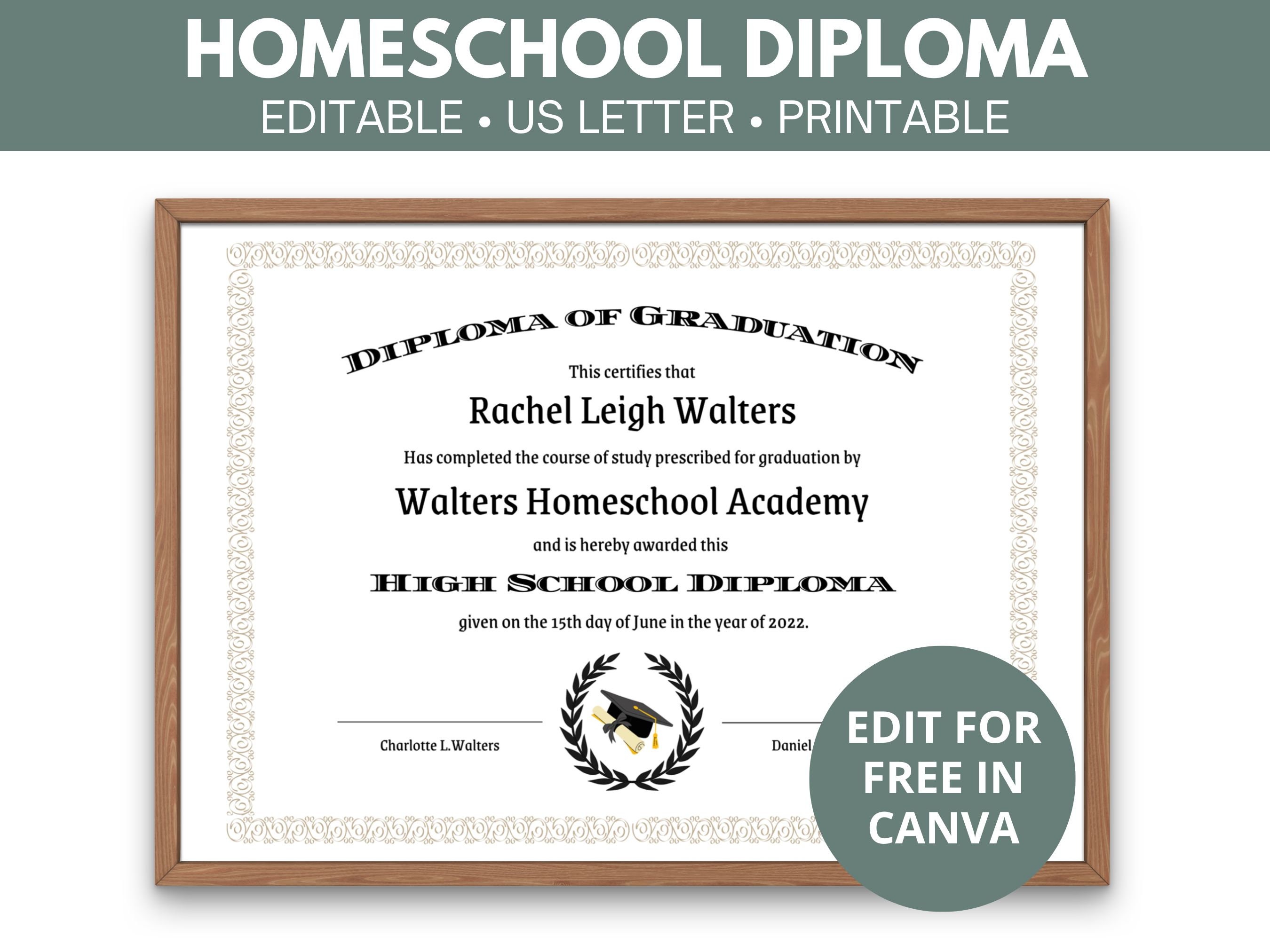 Editable Homeschool Diploma Template Homeschool Diploma High School ...