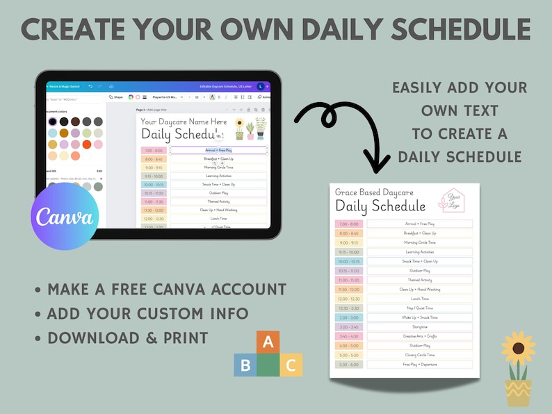Daycare Daily Schedule | Editable + Printable | Canva Template | for ...