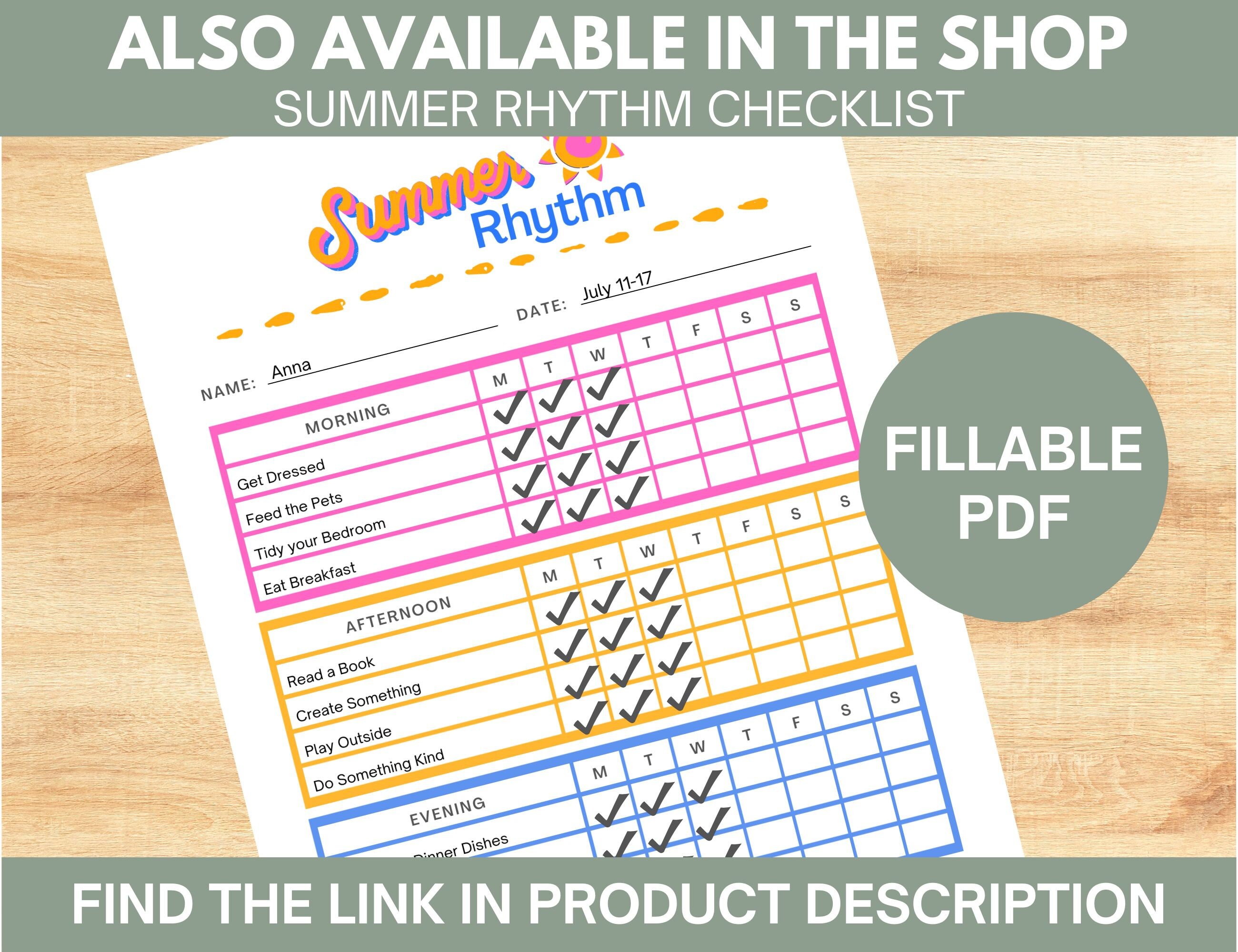 Fillable Summer Screen Time Rules Printable Kids Summer Checklist Daily ...