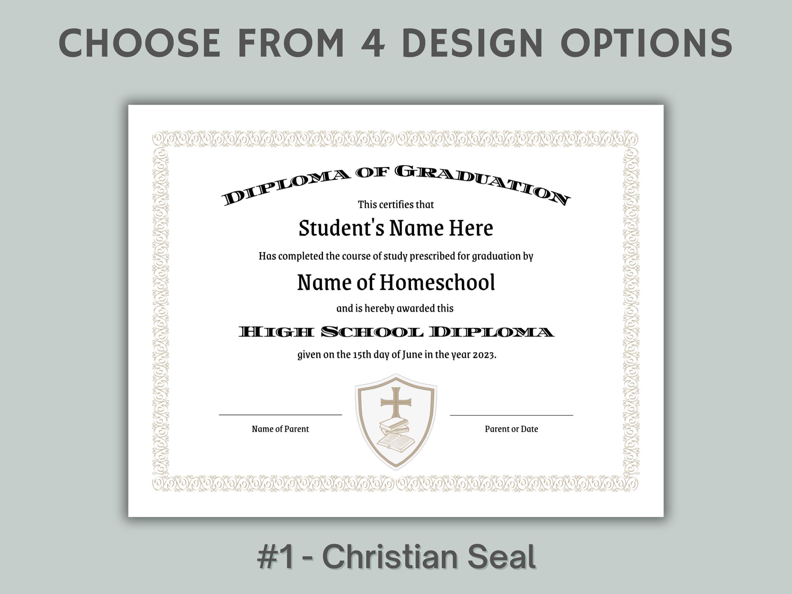 Personalized Homeschool Diploma | Printable | 4 Design Options | Custom ...