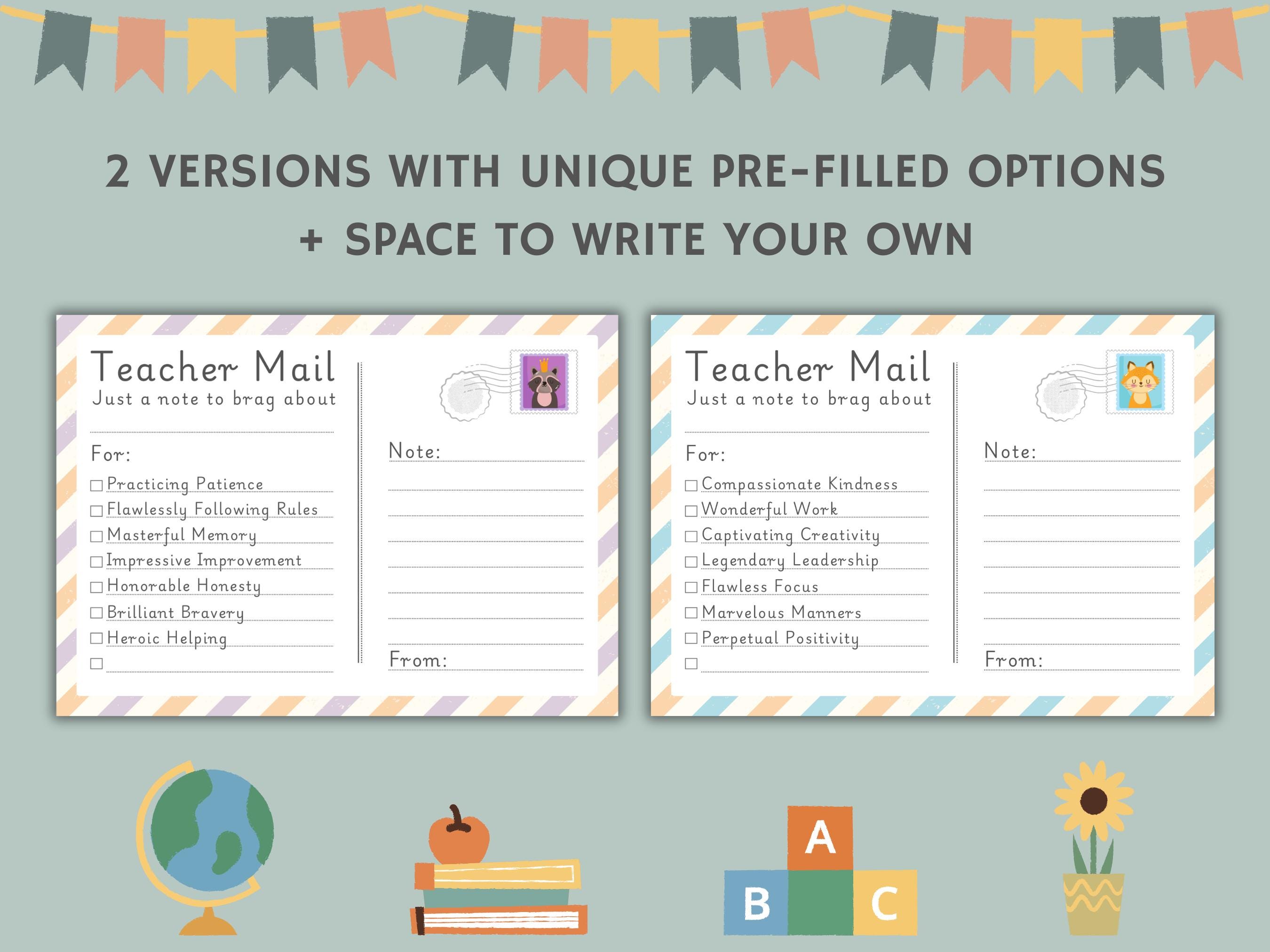 Teacher Postcard | Happy Mail | Quick Note | Printable Teacher Note for ...