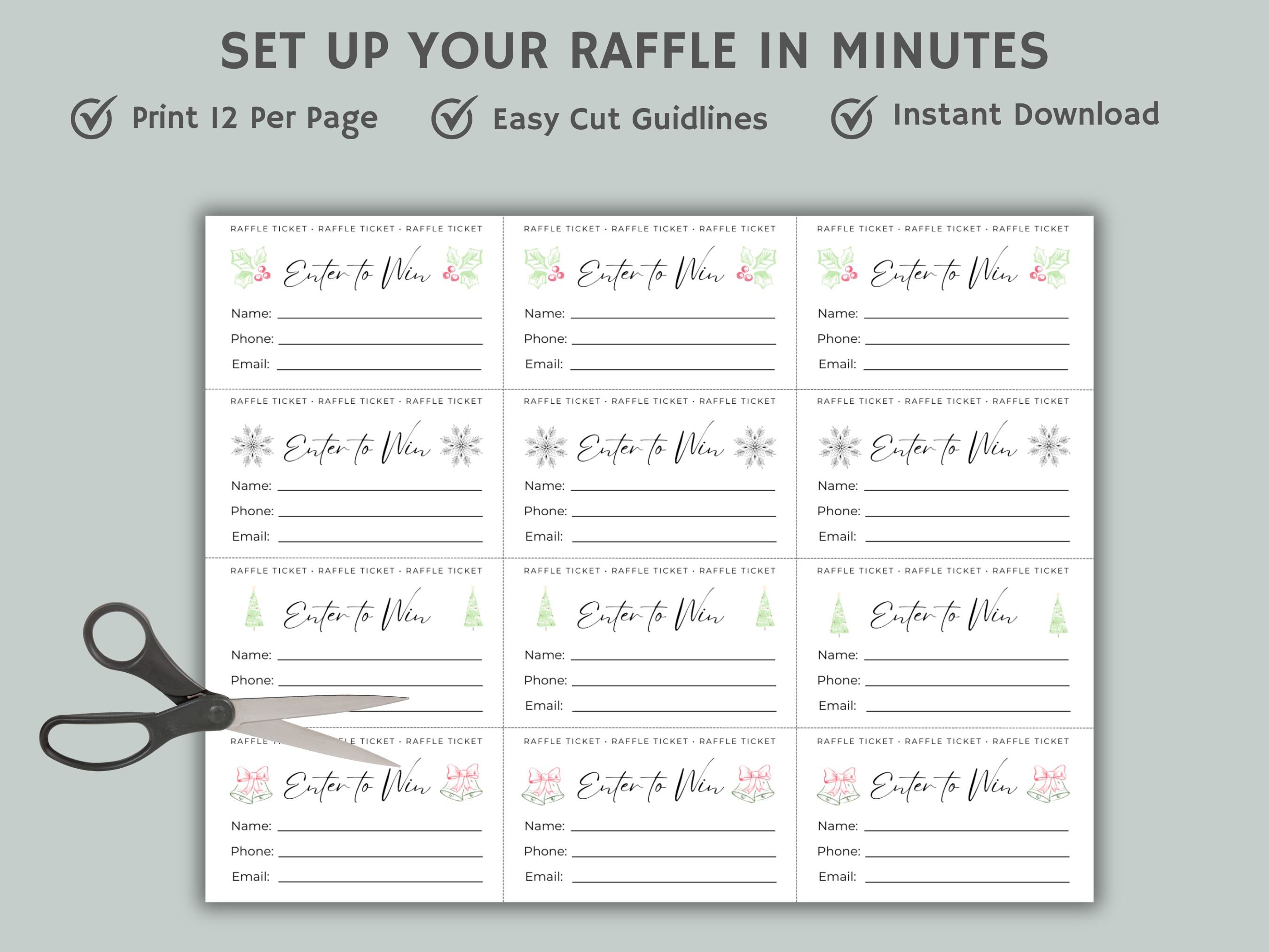 Christmas Raffle Ticket Set | Printable | Enter to Win Tickets and ...