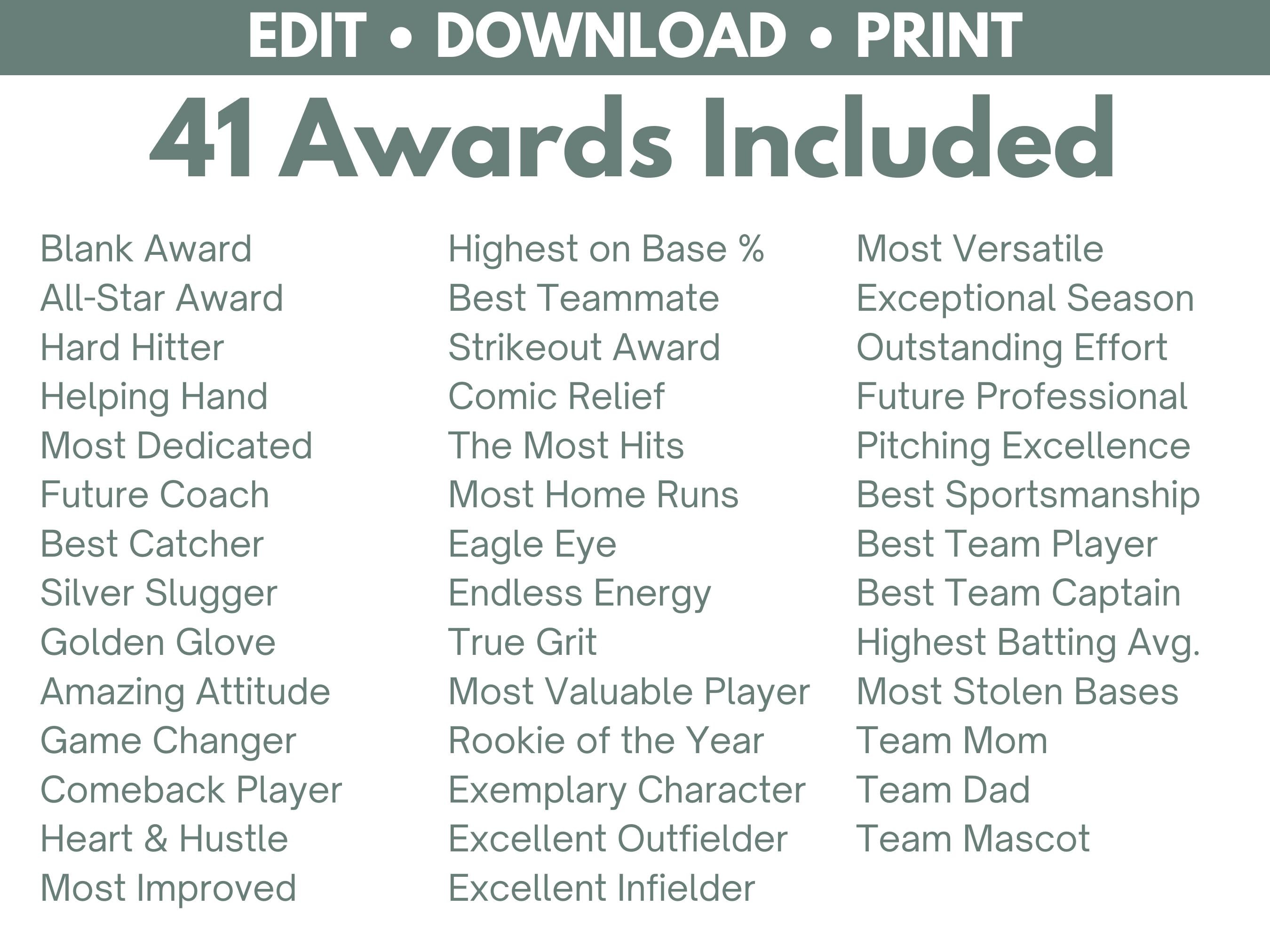 Editable Baseball Award Certificate Template | Canva Template | End of ...