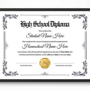 Editable Homeschool Diploma Template Homeschool Diploma High School ...