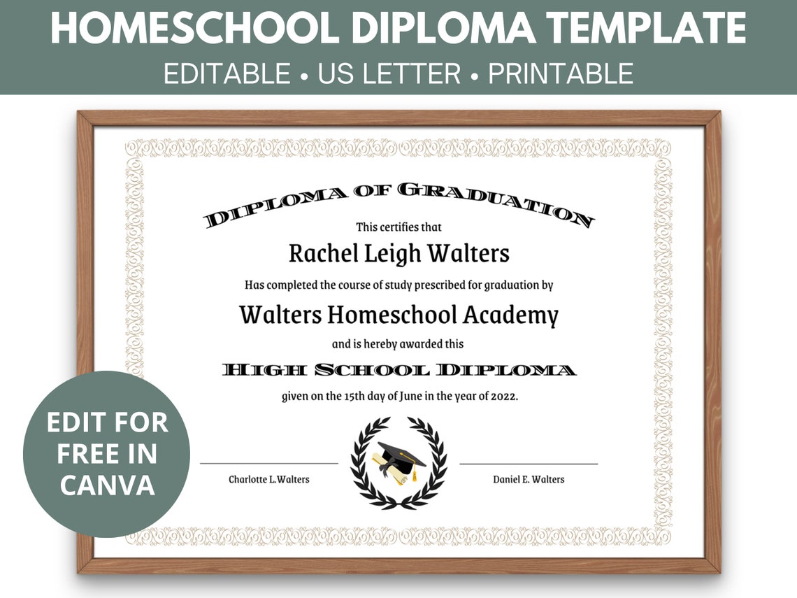 Editable Homeschool Diploma Template Homeschool Diploma - Etsy